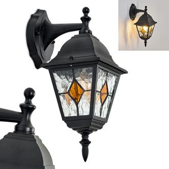 HOFSTEIN Außenwandleuchte Naofe, Außenwandlampe aus Metall/Glas in Schwarz/Klar/Orange, Wandleuchte außen im Vintage/Antik/Landhaus-Design, E27, IP44 - für Gar
