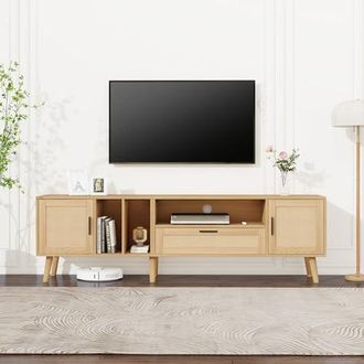 Furniture R Spacious 180cm TV Cabinet,Decorative Wooden Board,2 Doors and a Locker,Solid Wood Legs,which can Accommodate 80-inch TV,TV Lockers and TV Cabinets