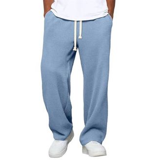Generic Pantalon gaufré texturé pour homme avec cordon de serrage à la taille, pantalon à jambes larges, léger et respirant, coupe ample, pantalon de survêtem