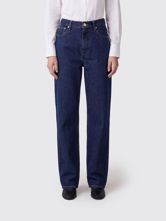 Jil Sander Jean droit taille haute &agrave; 5 poches en denim de coton