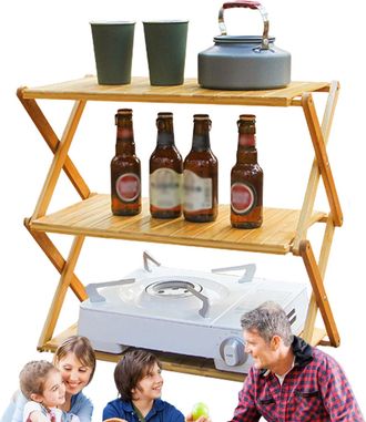 Generic Holz Faltbare Campingtisch, Regalst&auml;nder Faltbare Mehrschichtige Display- Badezimmerregal F&uuml;r Garten, Terrasse, Balkon, Schlafzimmer