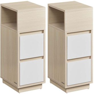 Vasagle Tables de Chevet, Lot de 2, avec 2 Tiroirs et Compartiment Ouvert, Beige Naturel et Blanc Nuage - Vasagle