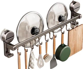 Generic K&uuml;chen Hakenleiste Ohne Bohren, Selbstklebende Hakenleiste Schwarz, Beweglicher Wandhaken for K&uuml;chenutensilien, Kochgeschirr, Messerhalter, 40cm,8 Hak