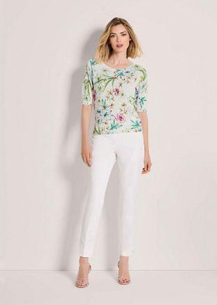 Madeleine Strickpullover Ajourpullover mit floralem Muster Baumwollshirt mit Rundhals, gerippten Abschl&uuml;ssen und Halbarm