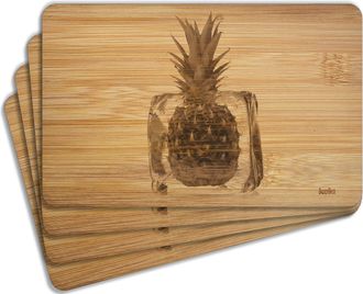Wallario 4er Set Frühstücksbrettchen aus Holz, Holzunterlage, Holzbrettchen Ananas in Eiswürfel - Eiskaltes Obst, Größe 22 x 14 cm