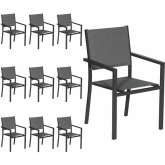 Happy Garden Happy Garden - Lot de 10 chaises rembourr&eacute;es en aluminium anthracite - textil&egrave;ne gris