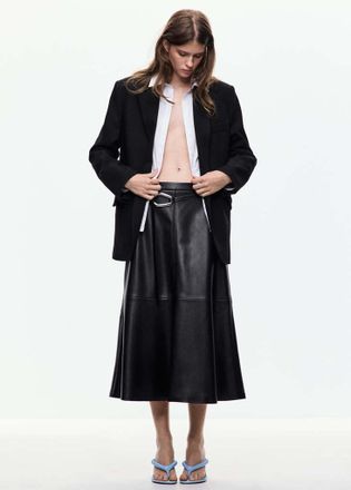 Mango Jupe similicuir &eacute;vas&eacute;e noir - Femme - 32 - MANGO
