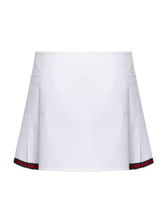 Gucci Womens White Poplin Pleated Miniskirt With Web Detail Cotton Skirt