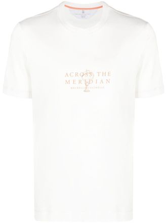 Brunello Cucinelli t-shirt en coton &agrave; slogan imprim&eacute; - Blanc