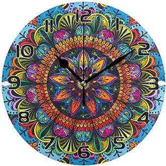 TropicalLife COZYhome Horloge murale moderne indienne florale mandala horloge murale silencieuse sans tic-tac, fonctionne &agrave; piles pour salon, chambre &agrave; coucher, cu