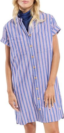 Armor Lux Damen Robe Chemise Ray&eacute;e &Agrave; Manches Courtes en Coton et Lin H&eacute;ritage Femme Kleid, Seal-Streifen/Ecru/Rot, Medium