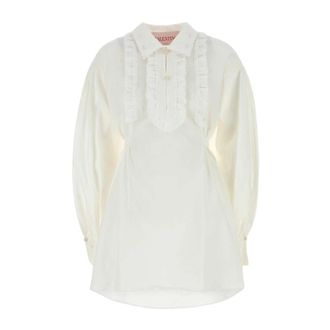 Valentino Garavani Kurzes besticktes Kleid aus Baumwolle und Leinen - - Blouses & Shirts - Damen - Wei&szlig; - XS
