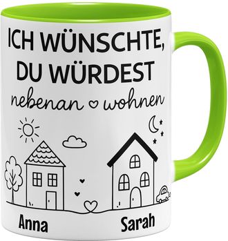 OM3 personalisierte Kaffee-Tasse mit Wunschnamen - ich wünschte du würdest nebenan wohnen - personalisierbar - Keramik Becher - 325ml - Beidseitig Bedruck