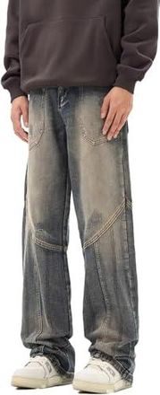 Generic Jean Homme Jeans Homme Jean Homme Regular Confortable Classique Bleu D&eacute;lav&eacute; D&eacute;chir&eacute; Coupe Droite &Eacute;vas&eacute;e - Broderie High Street, Style Vibe R&eacute;tro pour 