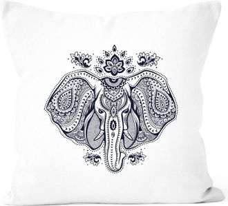 Autiga Kissenbezug Kissen-H&uuml;lle Mandala Elefant Elephant Boho Ethno Deko-Kissen 40x40 Baumwolle wei&szlig; 40cm x 40cm