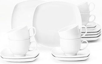 SELTMANN WEIDEN 4052212122489 Kaffeeservice 18-teilig eckig Lido wei&szlig;, Porzellan, 220 milliliters, Bunt