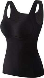 Generic Débardeur épais et chaud avec soutien-gorge étagère, décontracté, doux, confortable, haute élasticité, sans manches, pour temps froid, Noir, XL