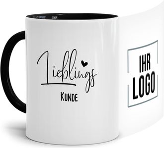 Tassendruck Personalisierte Tasse mit Logo bedrucken - Lieblings-Kunde - Geschenke zum Firmenjubiläum, Kunde, Kaffee-Becher mit Logo | 300 ml, Innen & Henkel Schw