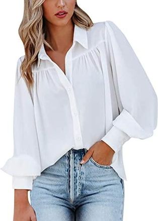 Generic Chemise Longue Femme Ete Fluide Femmes Chemisier Sexy Chic Hauts &Agrave; Manches Longues Imprim&eacute;e Boutons Tunique Blouse El&eacute;gante Mode Col V Shirt Tops Impr