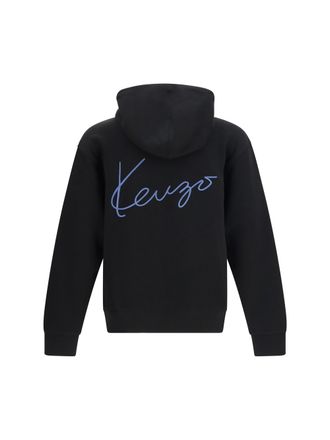 Kenzo Mens Kenzio Signature Embroidered Cotton Zip Hoodie Black Sweatshirts Sweater