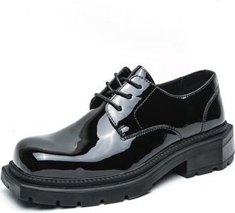 Generic Chaussures Oxford &agrave; plateforme en cuir pour homme - Bout carr&eacute; - Semelle &agrave; lacets - Chaussures habill&eacute;es d&eacute;contract&eacute;es antid&eacute;rapantes &agrave; talon bloc bas