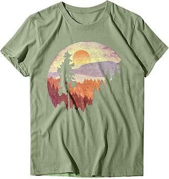 Generic T-shirt d&eacute;t&eacute; &agrave; manches courtes pour femme - T-shirt basique &agrave; manches courtes - Haut d&eacute;t&eacute; tendance pour femme et adolescente - Haut basique, vert, L