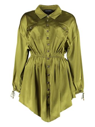 Retrofête robe longue boutonnée en satin - Vert