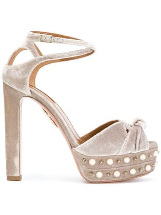 Aquazzura Harlow Pearls Sandalen mit Plateausohle - Grau