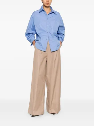 Balenciaga Pleated High-Waisted Cotton Trousers - Beige