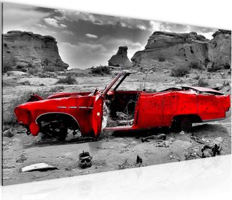 Runa Art Wandbild Auto Grand Canyon 1 Teilig 100 x 40 cm Modern Bild auf Vlies Leinwand Vintage Wohnzimmer Grau Rot 602212a