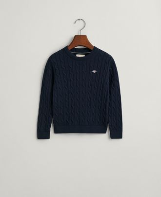 GANT Kinder Shield Zopfstrick Rundhalspullover aus Baumwolle (110/116) EVENING Blau