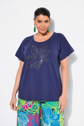 Ulla Popken T-Shirt T-Shirt Bl&uuml;te oversized Rundhals Halbarm