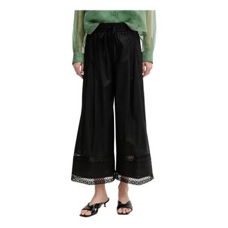 Twinset Weite Popeline-Hose mit Stickerei - - Trousers - Damen - Schwarzk - XS