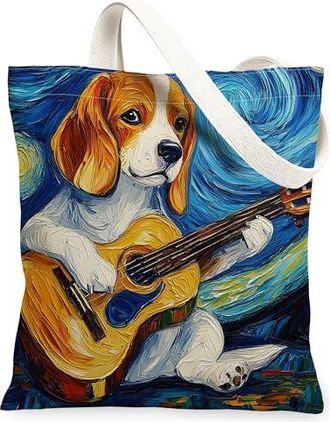 Generic Sac fourre-tout en toile motif chien beagle pour faire du shopping, 33 x 38,1 cm, sac d&eacute;picerie r&eacute;utilisable pour femme, animal domestique, chiot, pei