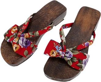 IFUNDOM Pantoufles Plates en Bois de Paulownia pour Femmes Sandales D&Eacute;t&eacute; Antid&eacute;rapantes Double Bride Rouge Taille 40 Chaussures &Eacute;l&eacute;gantes et Respirantes pour 