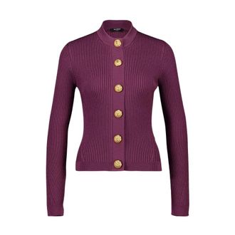Balmain Femme, Pulls, Violet, Taille: 40 FR Gilet en maille fine avec boutons