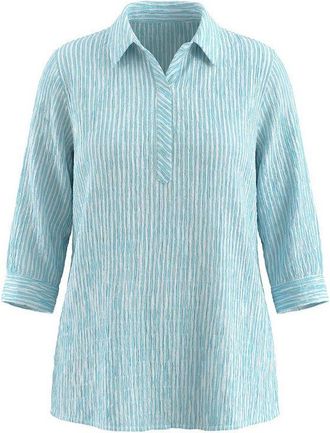 Ulla Popken Satinbluse Bluse Streifen A-Linie Hemdkragen Langarm
