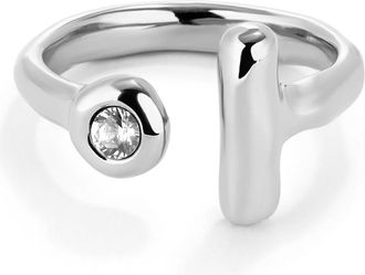 Uno De 50 Offener Ring aus versilbertem Sterlingsilber mit weißem Topas