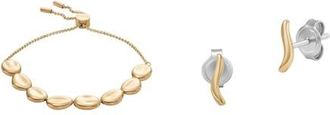 Skagen Set bracelet Kariana et boucles doreilles Essential Waves, acier inoxydable ton or, pour femmes