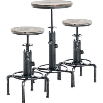 Clp Ensemble de bar industriel Lynton avec 1 Table haute et 2 tabourets de bar Argent antique