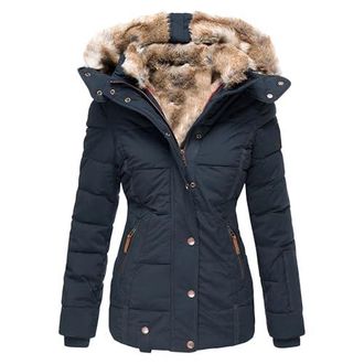 Generic Veste dhiver à capuche en fausse fourrure pour femme - Parka chaude doublée avec fermeture éclair - Coupe ajustée, bleu, 4XL