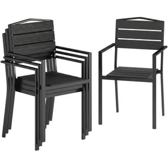 OUTSUNNY Lot de 4 chaises de jardin - Outsunny - empilables avec accoudoirs - m&eacute;tal et HDPE - noir