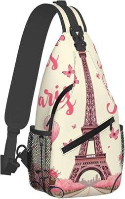 Generic Mode Sacoche Port&eacute; &eacute;paule Tour Eiffel Roses de Paris Sac De Poitrine Durable Crossbody Bag pour Randonn&eacute;e &eacute;cole Voyage