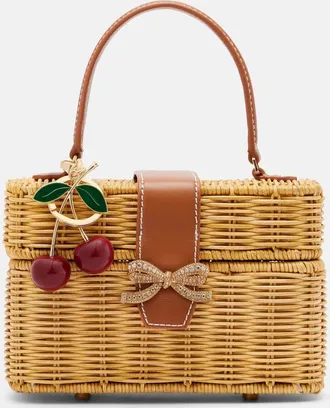 Self Portrait Verzierte Henkeltasche Mini aus Rattan