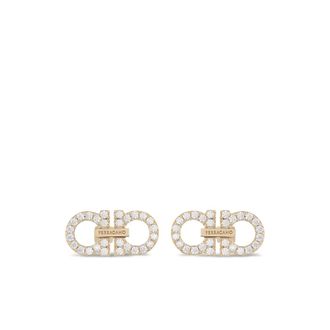 Ferragamo Double Gancini Crystal Embellished Earrings
