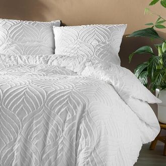 Douceur d'Intérieur Heltie Bettwäschegarnitur, 3-teilig (260 x 240 cm), Weiß, getuftete Mikrofaser