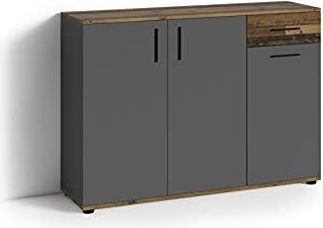 Byliving Kommode Jakob / 3-türig mit 1 Schubkasten / 1 Schublade braun in Old Wood Optik/Sideboard anthrazit/B 110, H 83,5, T35,5 cm