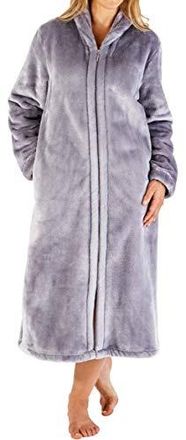 Slenderella Dames Super &eacute;pais Doux uni Gris Argent col Polaire et zipp&eacute; Peignoir de Bain Robe de Chambre Manteau XL