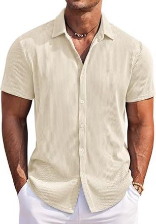 Coofandy Chemise à manches courtes pour homme - Coupe droite - Chemise dété - Chemise de loisirs - Infroissable - Boutonnée - Décontractée - Chemise de plage, 