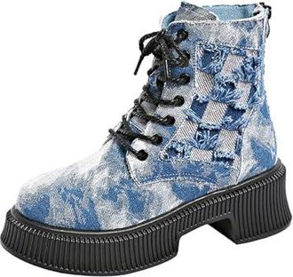 Generic Bottines décontractées en jean pour femme - Style motard - Élégantes - Bout rond - Polyvalentes - Talon bas et épais - Antidérapantes - Confortables -